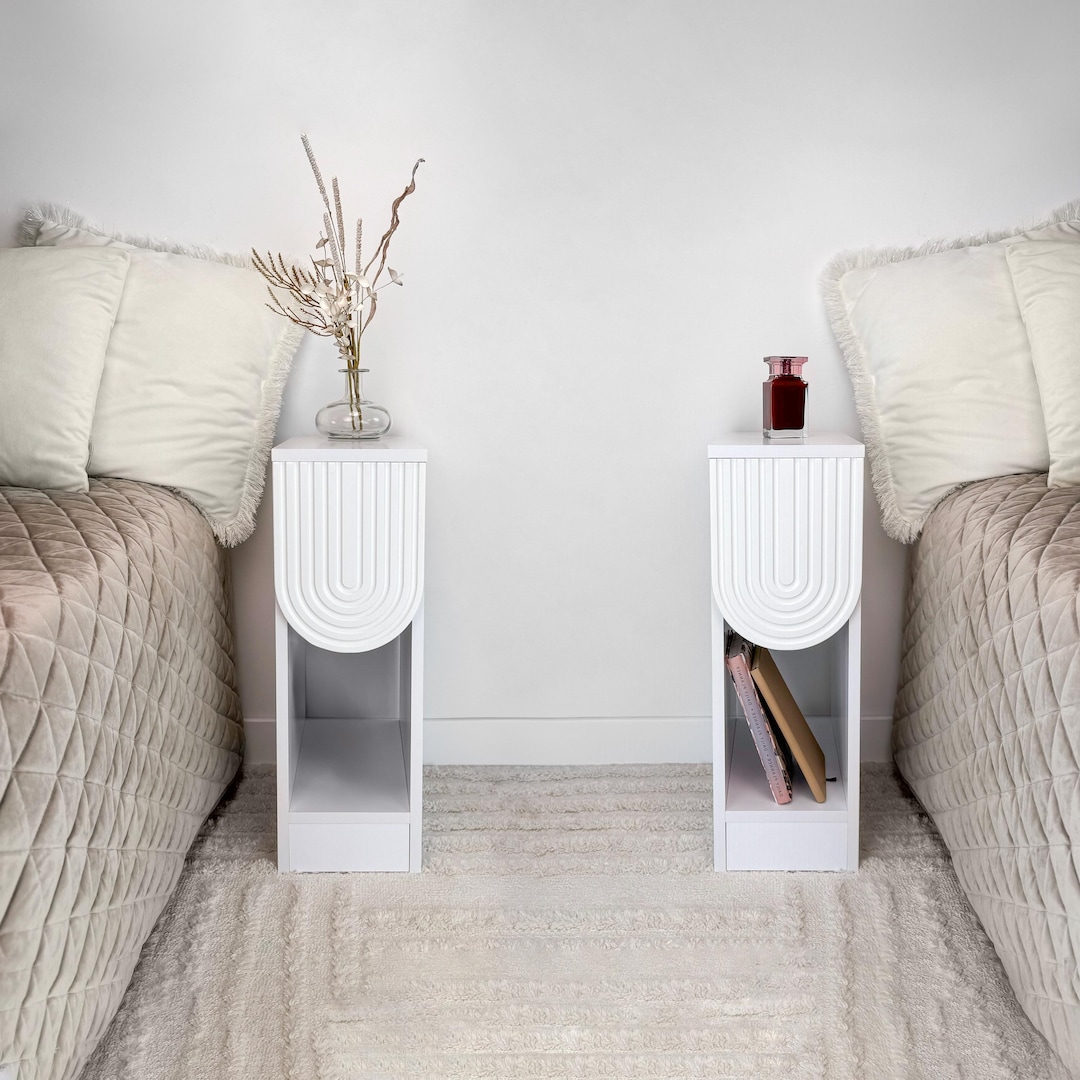 White Bedside Table Set of 2, Slim Nightstands With Drawer - Etsy