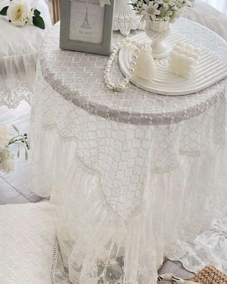 White Lace Ruffle Tablecloth: Chic Wedding Table Decor - Etsy