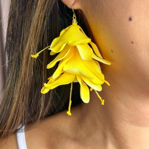 Yellow Ginger Flower Earrings, Hypoallergenic Hooks, Hawaiian Floral - Etsy