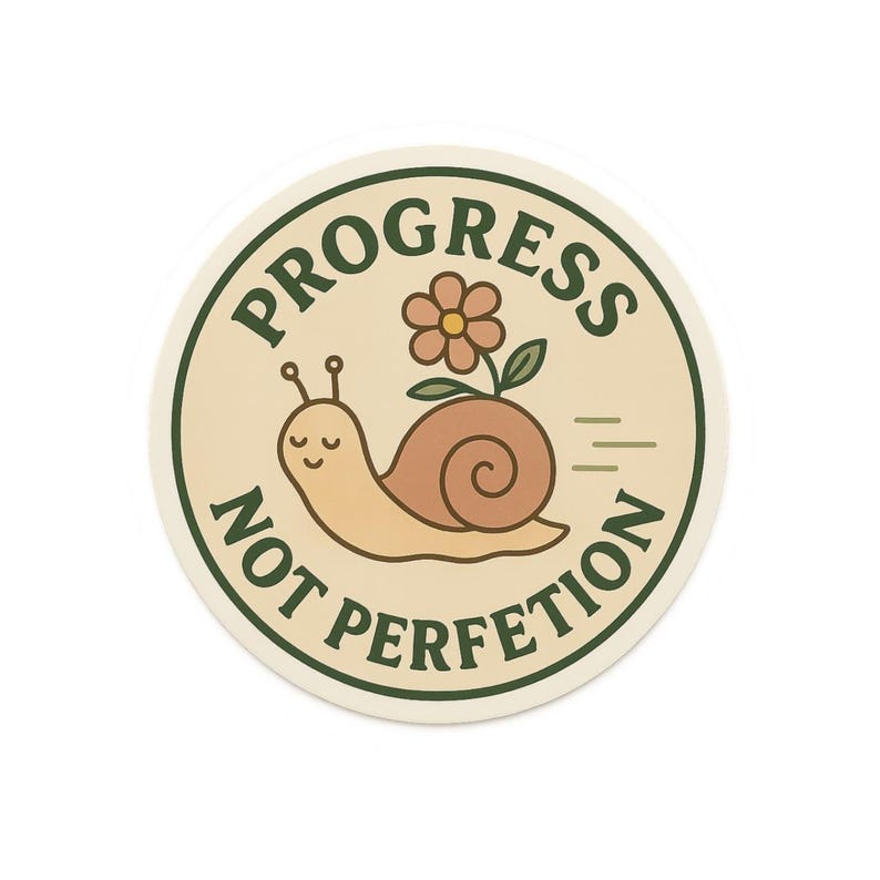 Progress Not Perfection Sticker - Motivational Snail Vinyl Decal ...