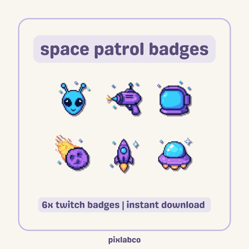 Space Patrol Pixel Badges – 6 Kawaii Sub & Bit Badges | Twitch ...