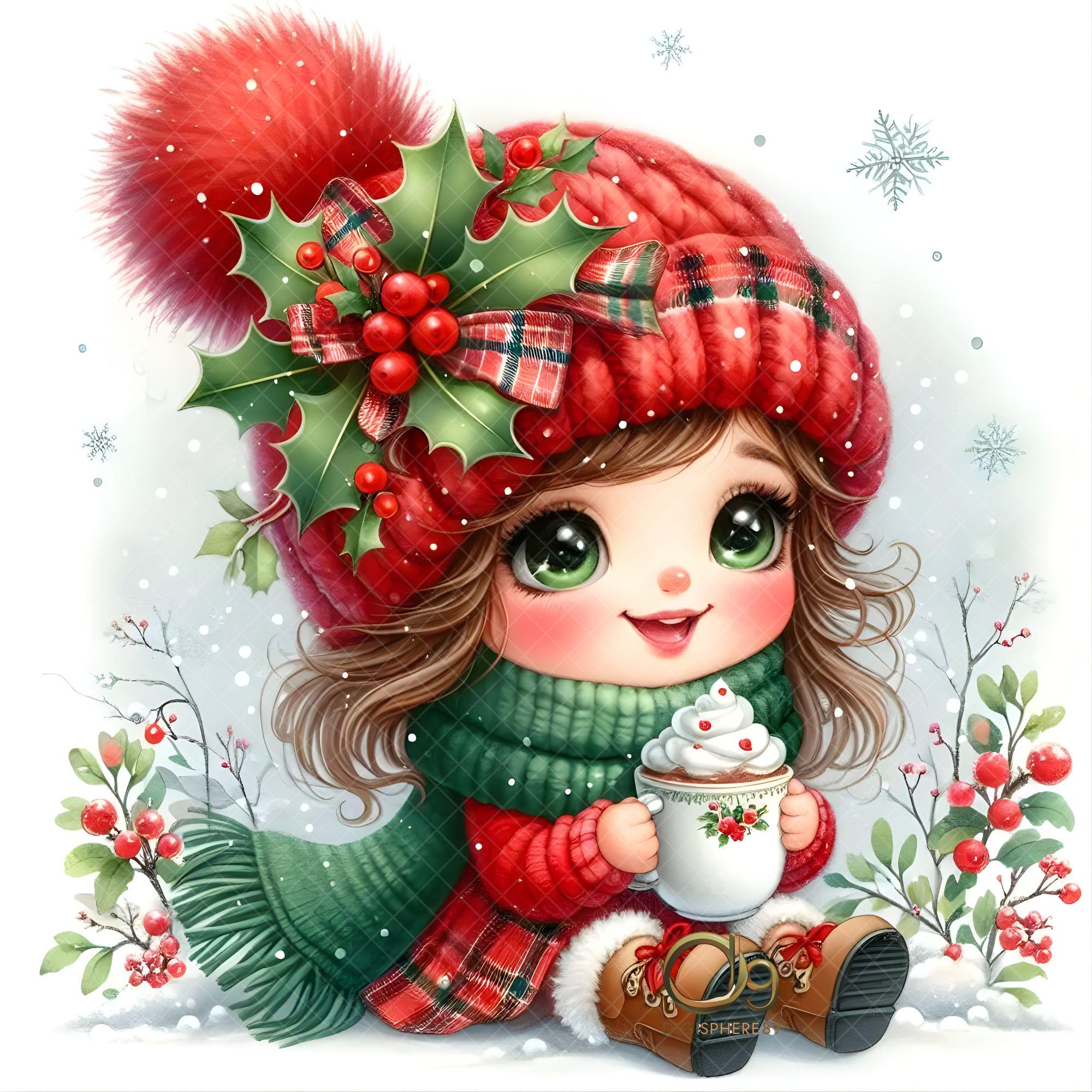 Cute Christmas Girl Clipart, 11 High Quality 300 DPI Jpegs, Watercolor ...