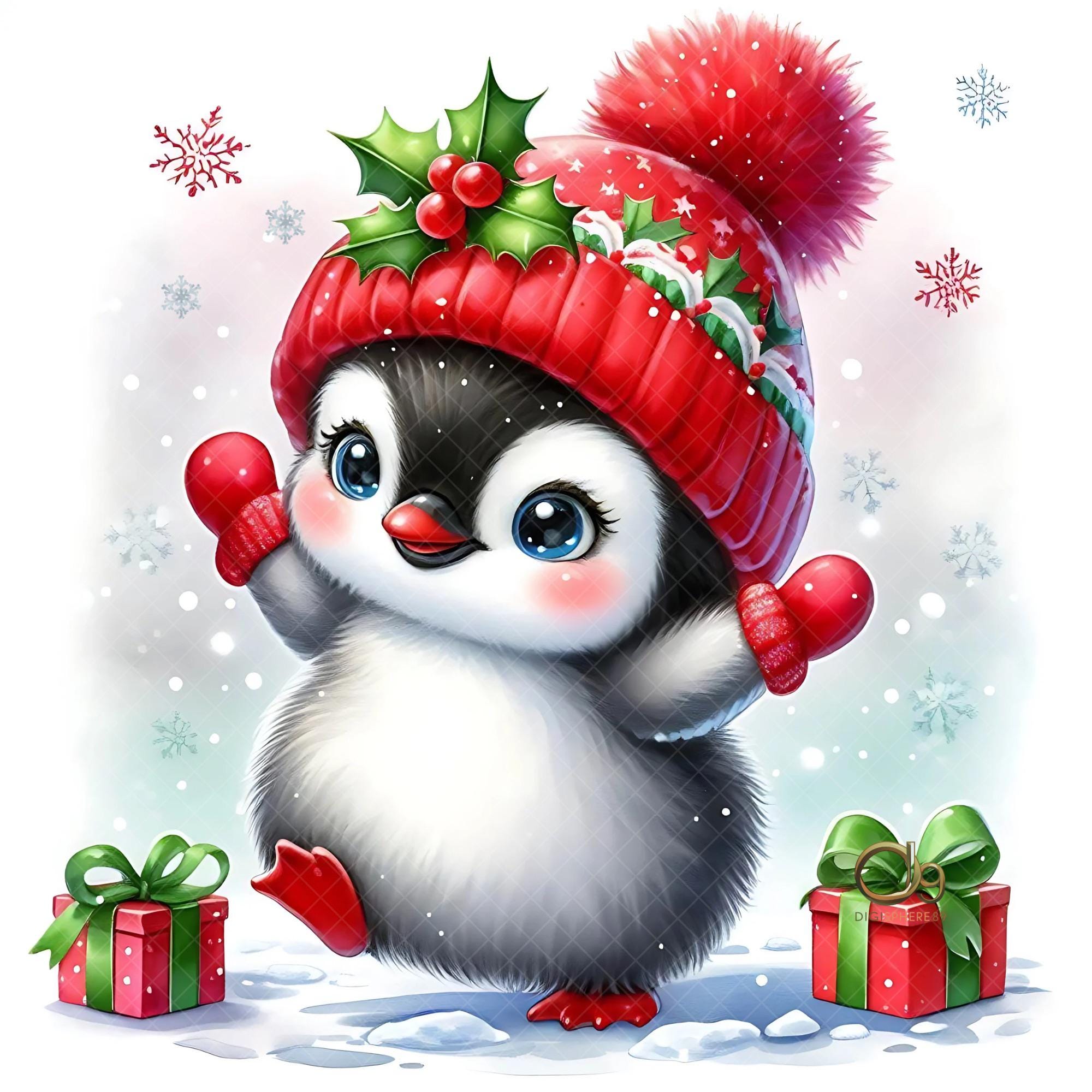 12 Winter Penguin Clipart, Christmas Penguin Clipart, High Quality Jpgs ...