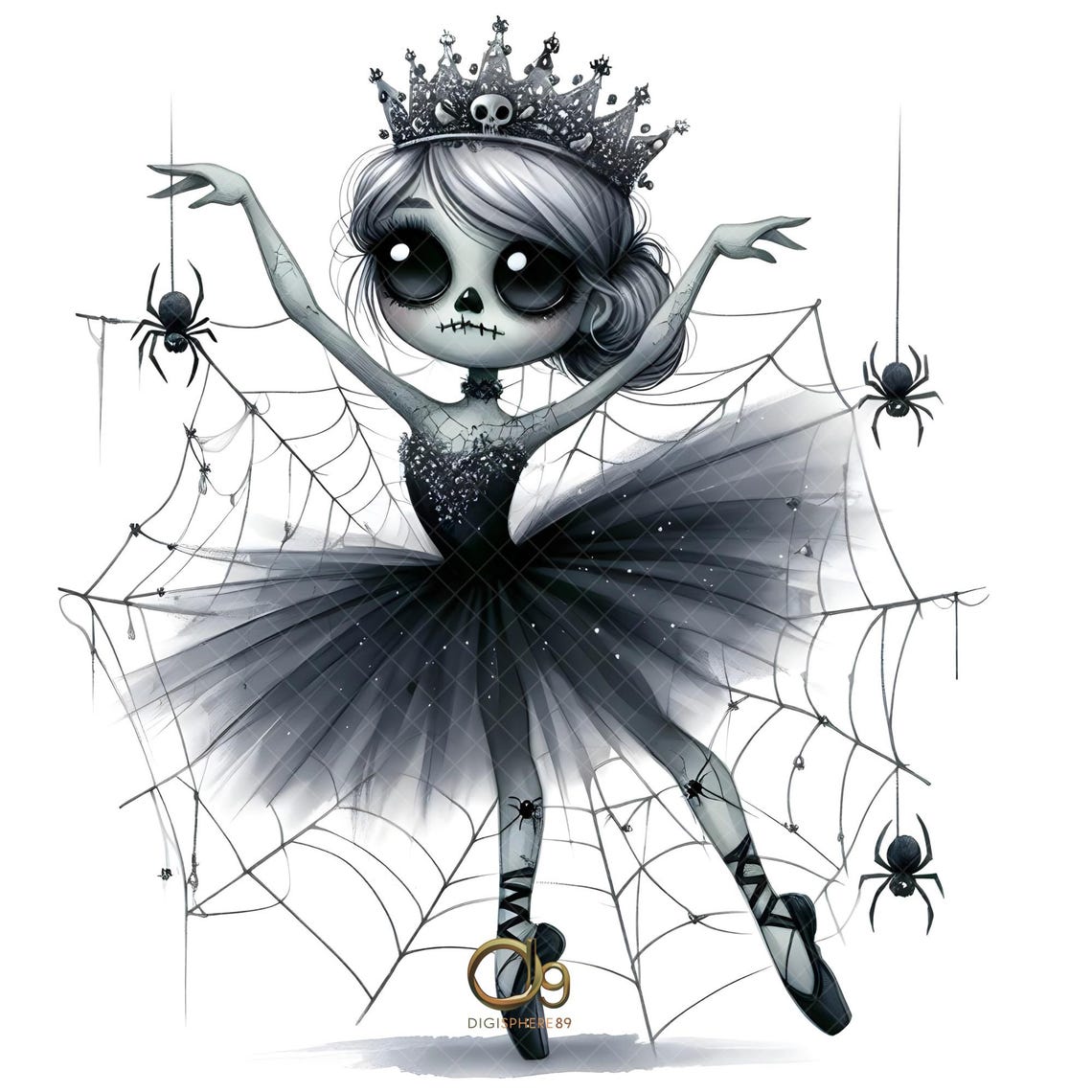Cobweb Crown Zombie Ballerina Clipart, Halloween Creepy Girl, 14 Spooky ...
