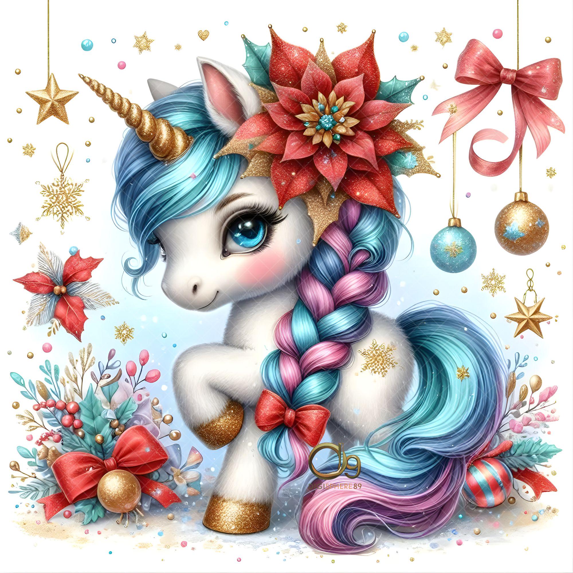 Christmas Unicorn Clipart, Set of 13 Jpegs, Holiday Art, Mug Designs ...
