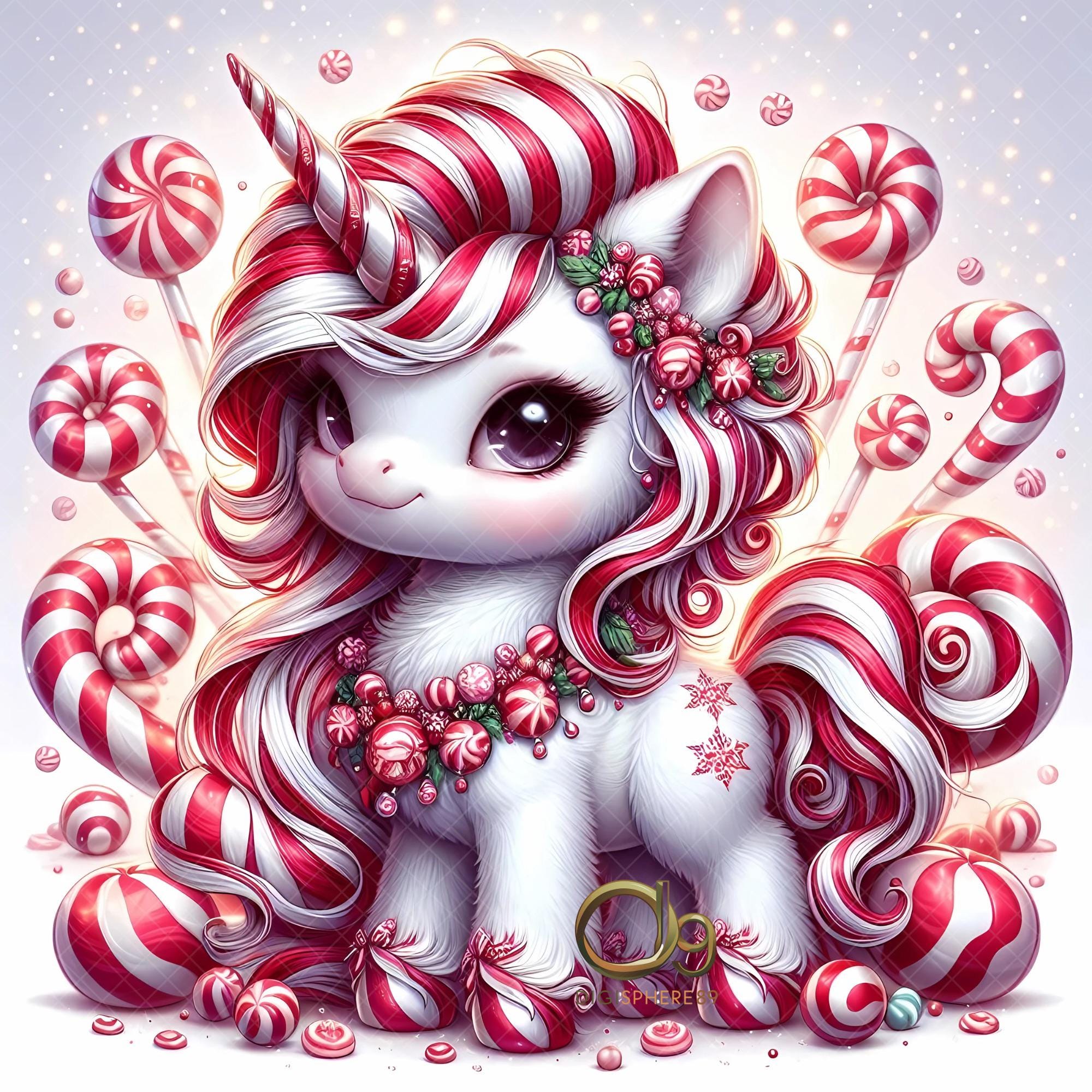 Candy Cane Unicorn Clipart,set of 11 Jpegs,christmas Unicorn,holiday ...