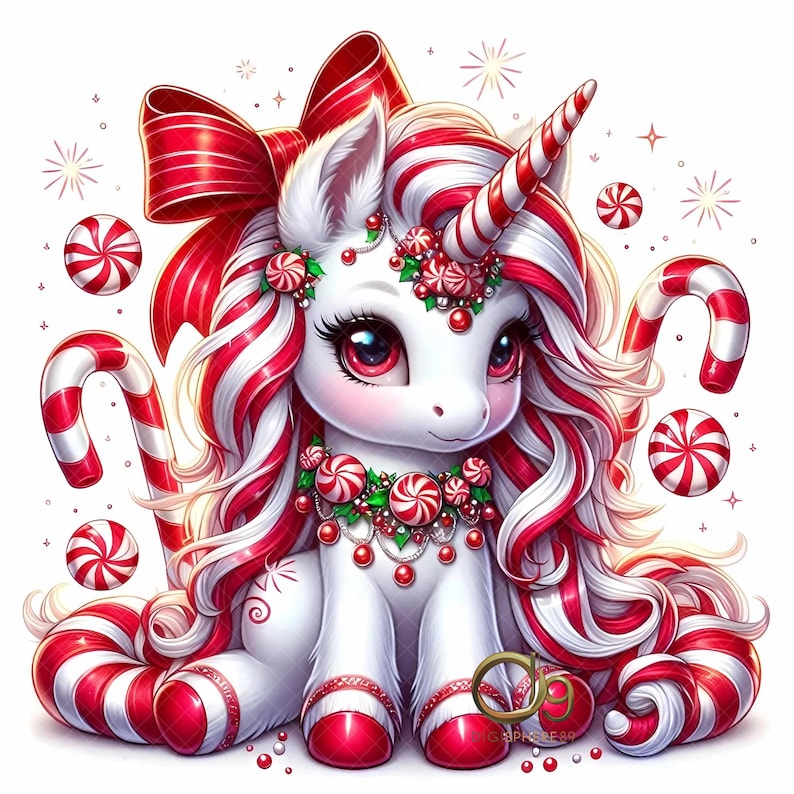 Candy Cane Unicorn Clipart,set of 11 Jpegs,christmas Unicorn,holiday ...