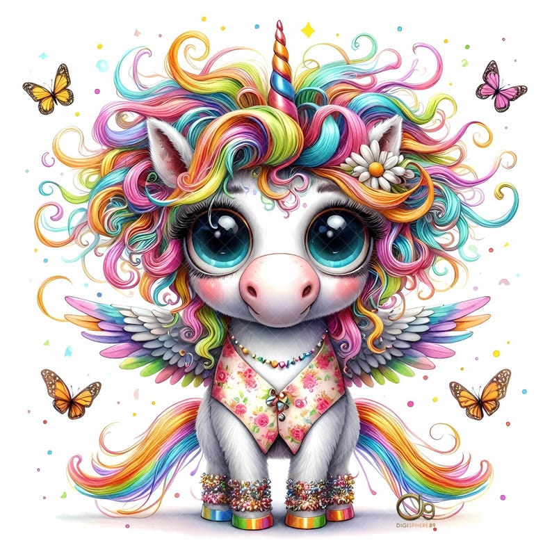 Quirky Unicorn Clipart, Set of 10 High Quality 300 DPI Jpegs, Whimsical ...