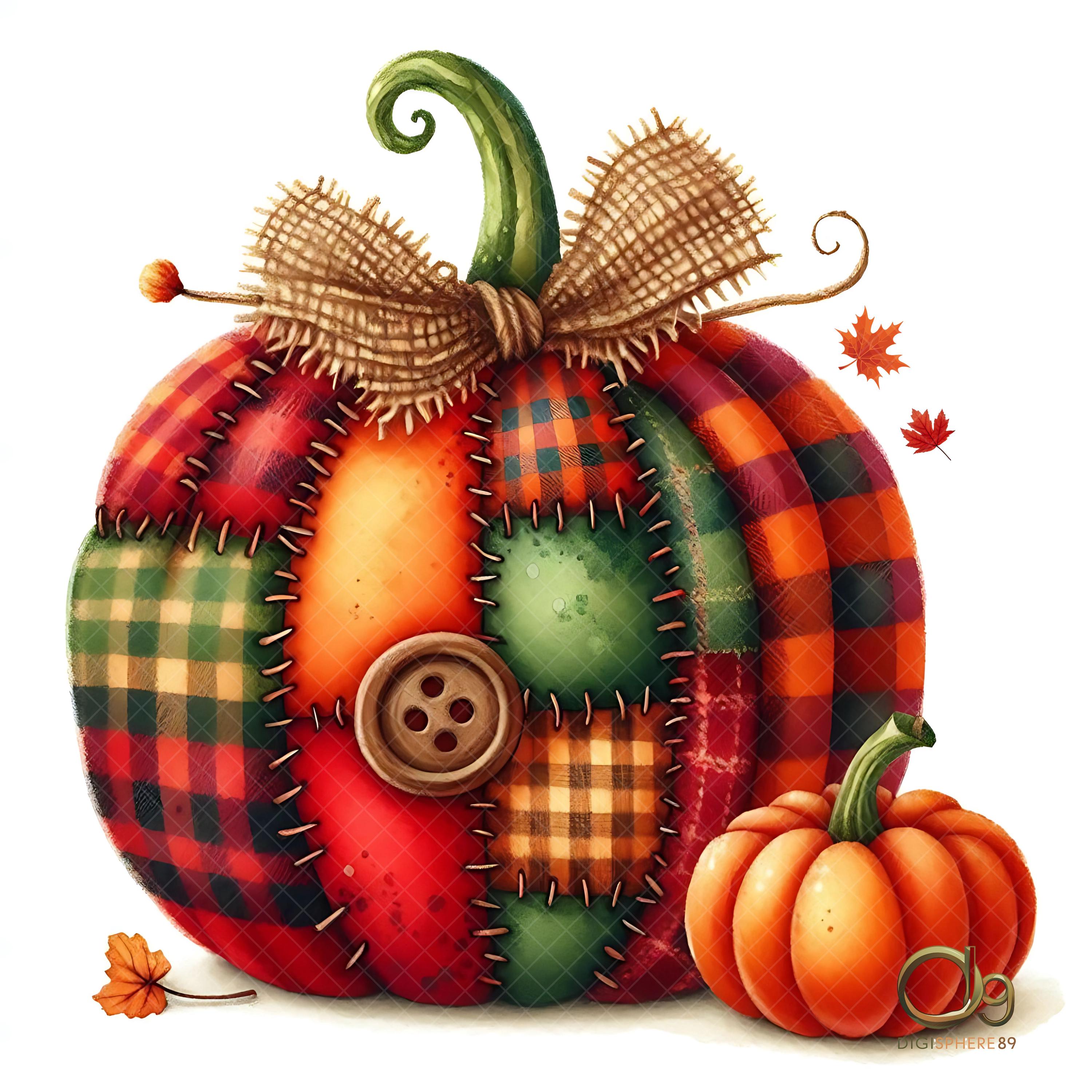 Plaid Pumpkin Clipart,set of 10 High Quality 300 DPI Jpegs,cottagecore ...