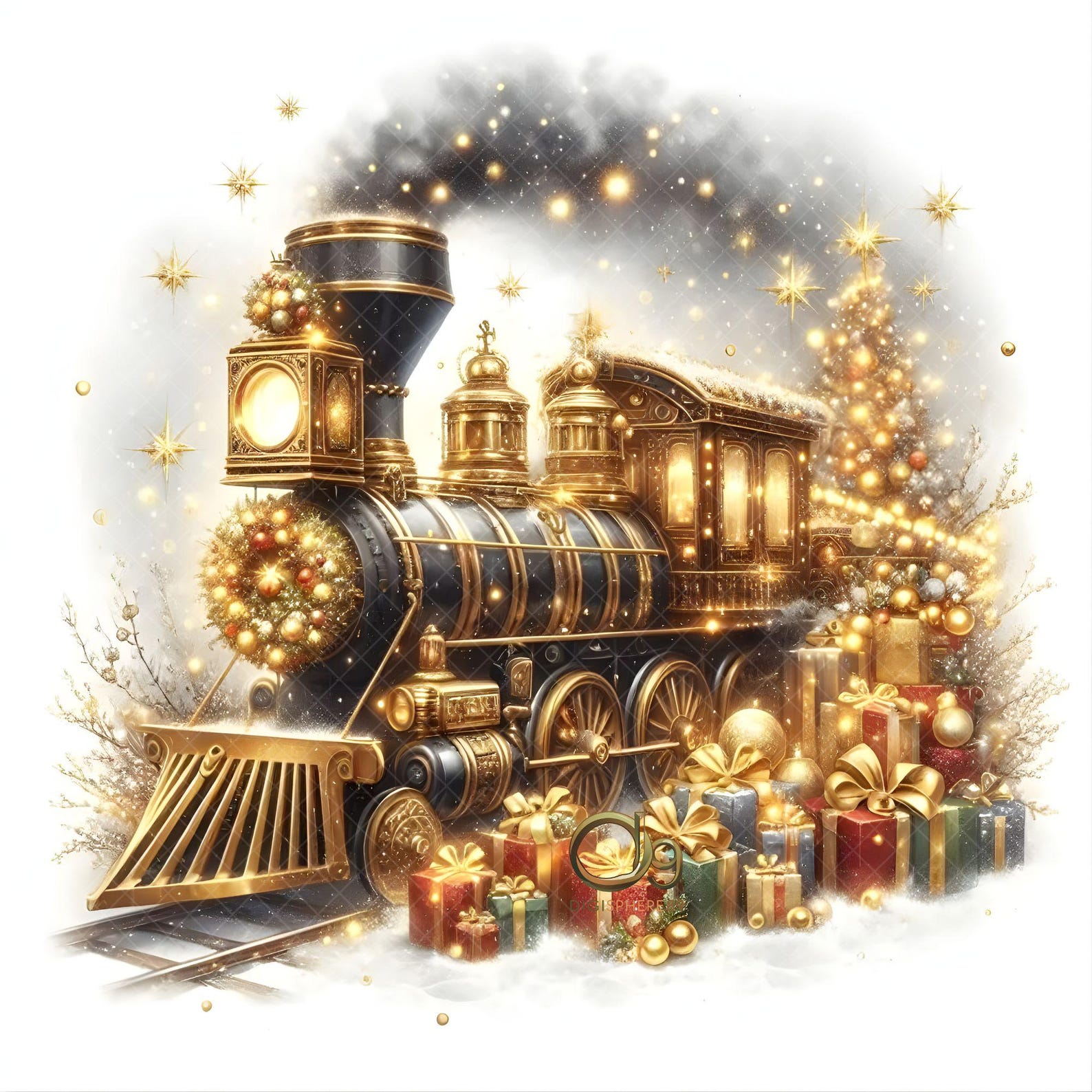 Christmas Train Clipart Set of 10 Jpgs Watercolor Winter Train Festive ...