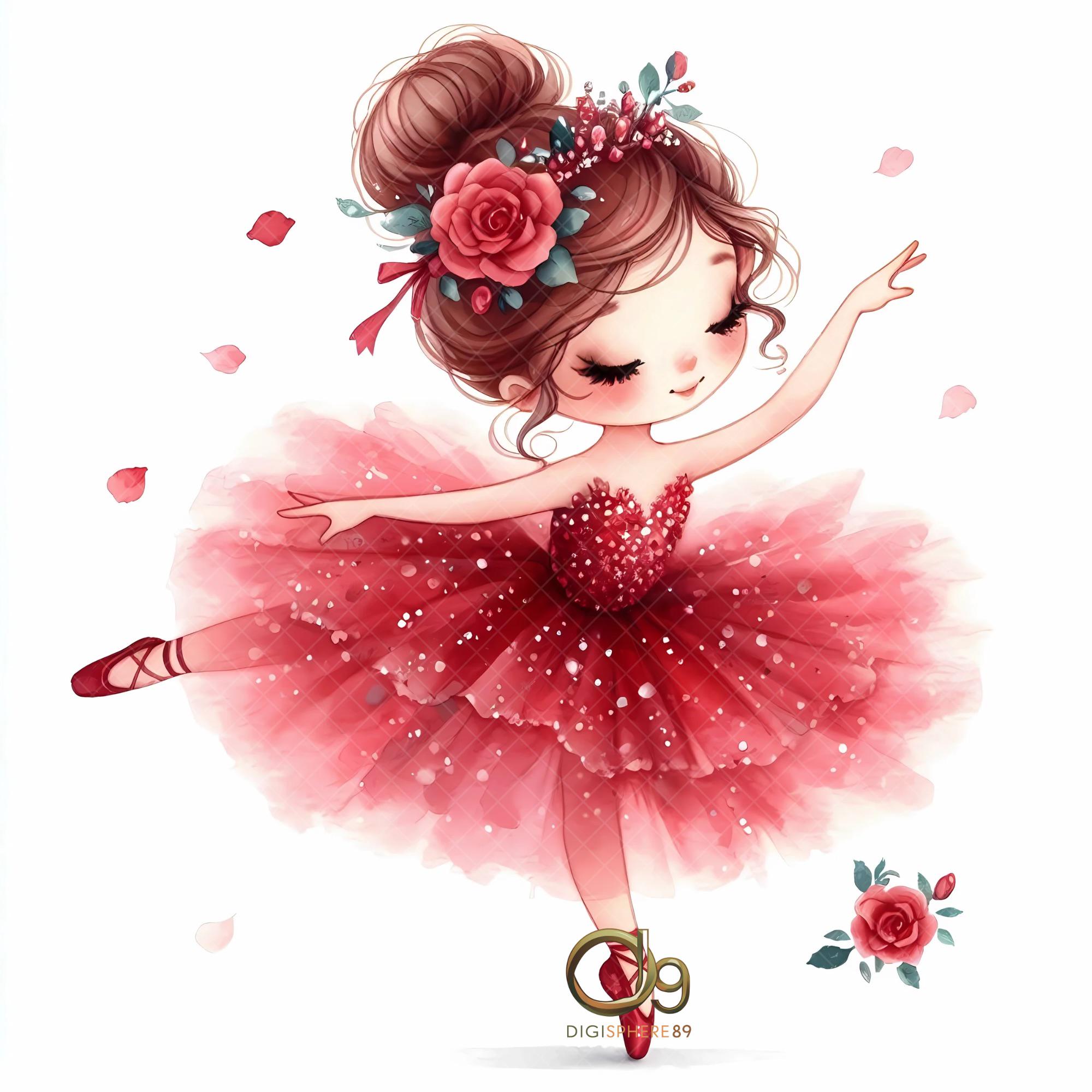 Enchanted Rose Ballerina Girl Clipart, Cute Ballet Dancer 12 Jpeg,tutu ...
