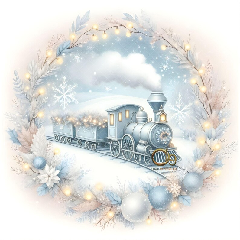 Christmas Train Clipart Set of 10 Jpgs Watercolor Winter Train Festive ...