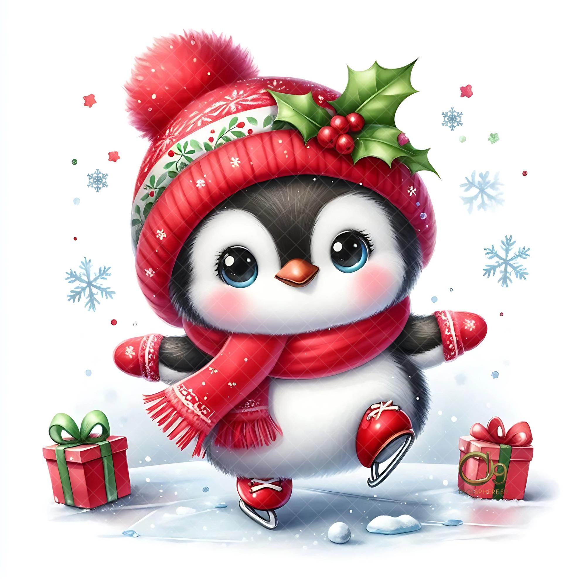 12 Winter Penguin Clipart, Christmas Penguin Clipart, High Quality Jpgs ...