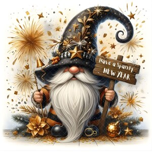 Happy New Year Gnomes Clipart, 12 High Res Jpgs, Watercolor Festive ...