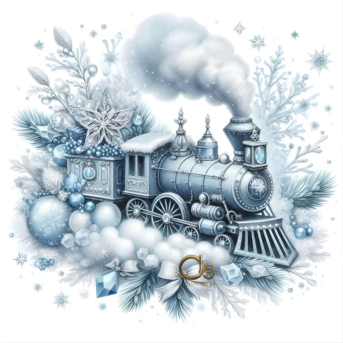 Christmas Train Clipart Set of 10 Jpgs Watercolor Winter Train Festive ...
