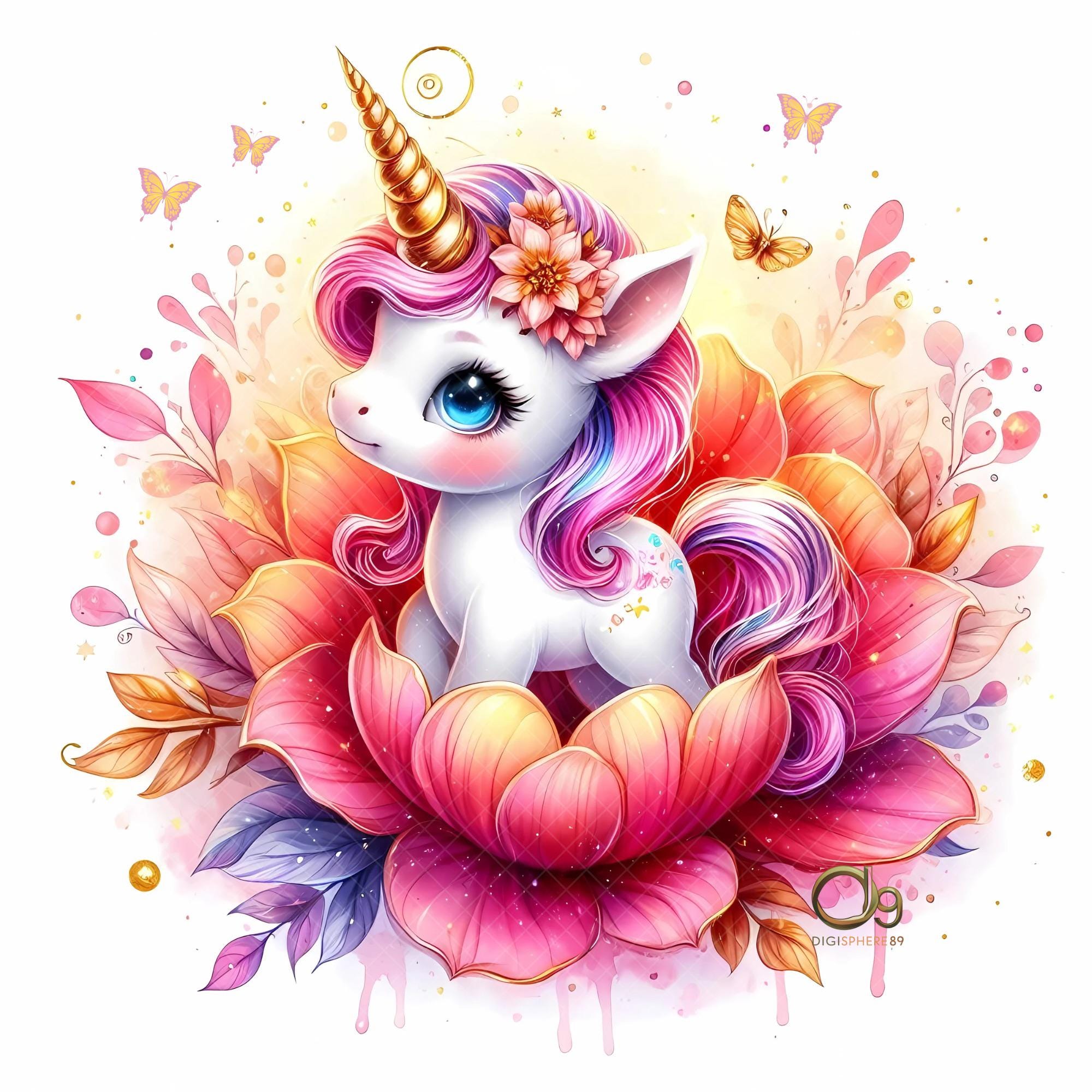 Baby Unicorn Watercolor Clipart, Set of 10 High Quality 300 DPI Jpegs ...