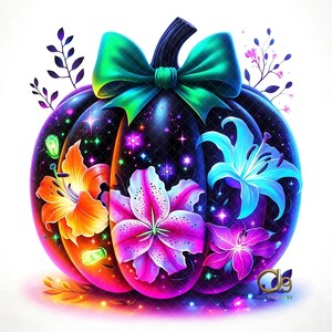 Neon Floral Magic Pumpkin Clipart,set of 14 High Quality 300 DPI Jpegs ...