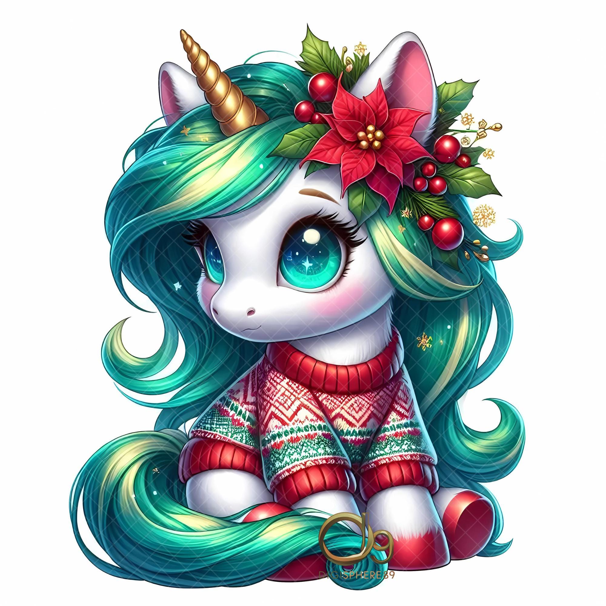 Christmas Unicorn Clipart, Set of 11 Jpegs, Holiday Art, Mug Designs ...