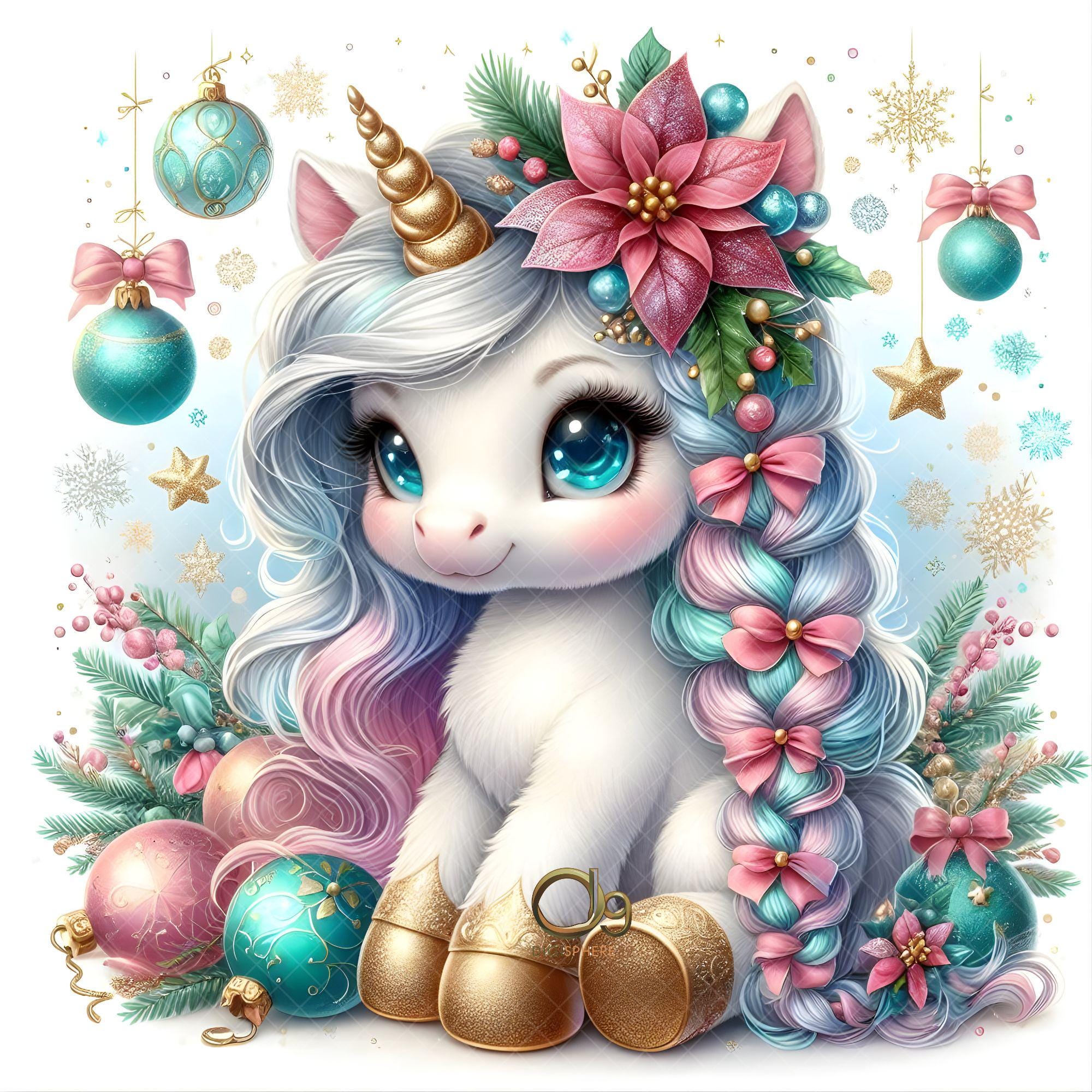 Christmas Unicorn Clipart, Set of 13 Jpegs, Holiday Art, Mug Designs ...