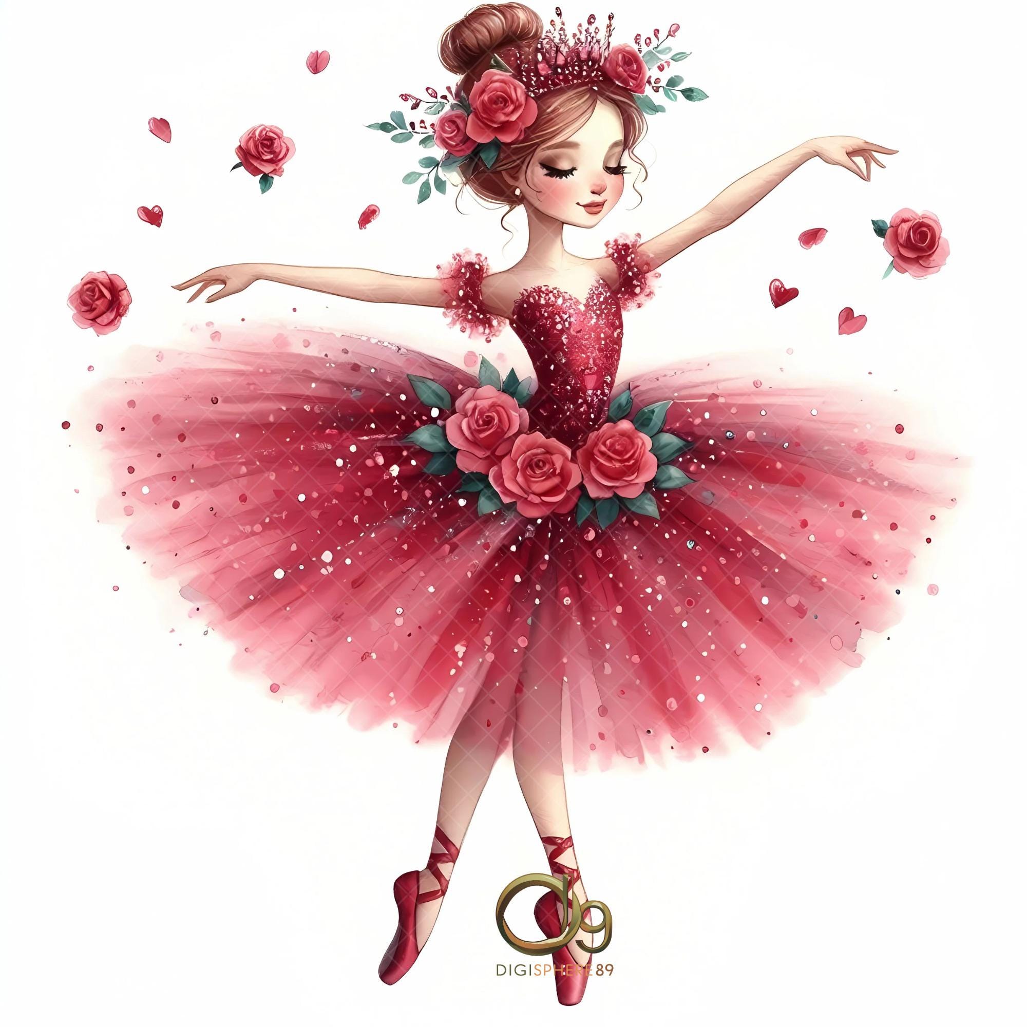 Enchanted Rose Ballerina Girl Clipart, Cute Ballet Dancer 12 Jpeg,tutu ...