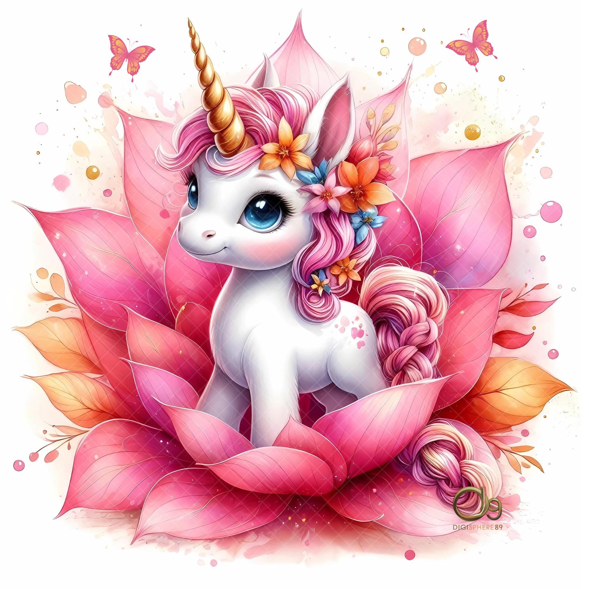 Baby Unicorn Watercolor Clipart, Set of 10 High Quality 300 DPI Jpegs ...