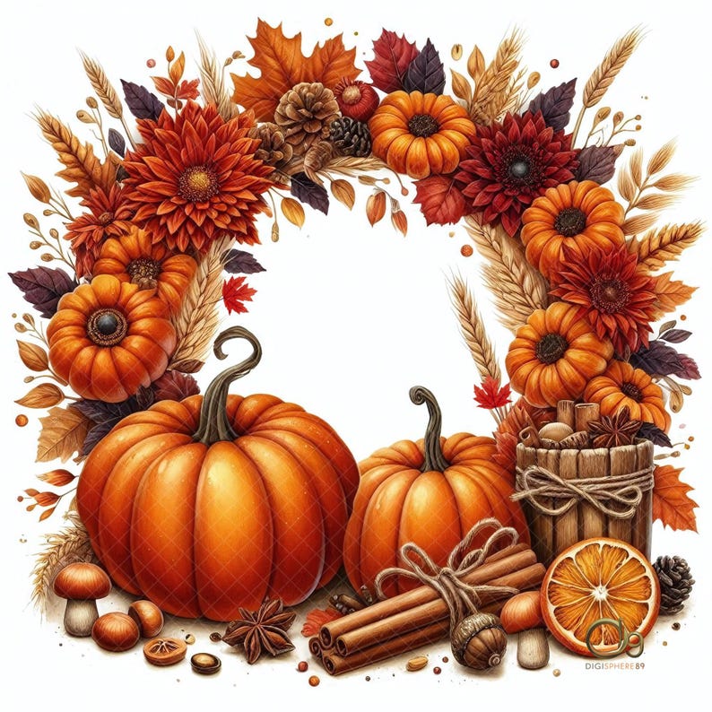 Autumn Thanksgiving Wreath Clipart, Set of 11 Jpgs, Dried Leaves ...
