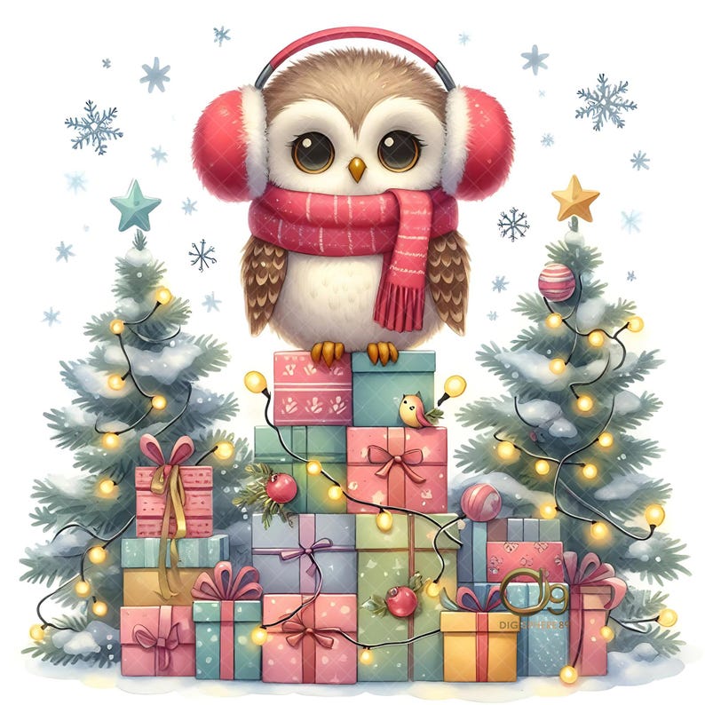 Christmas Owl Clipart, Set of 10 High Res Watercolor Jpgs Winter ...