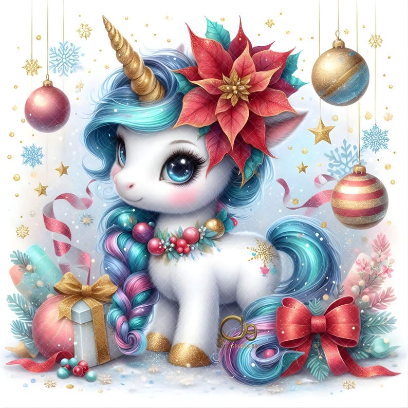 Christmas Unicorn Clipart, Set of 13 Jpegs, Holiday Art, Mug Designs ...