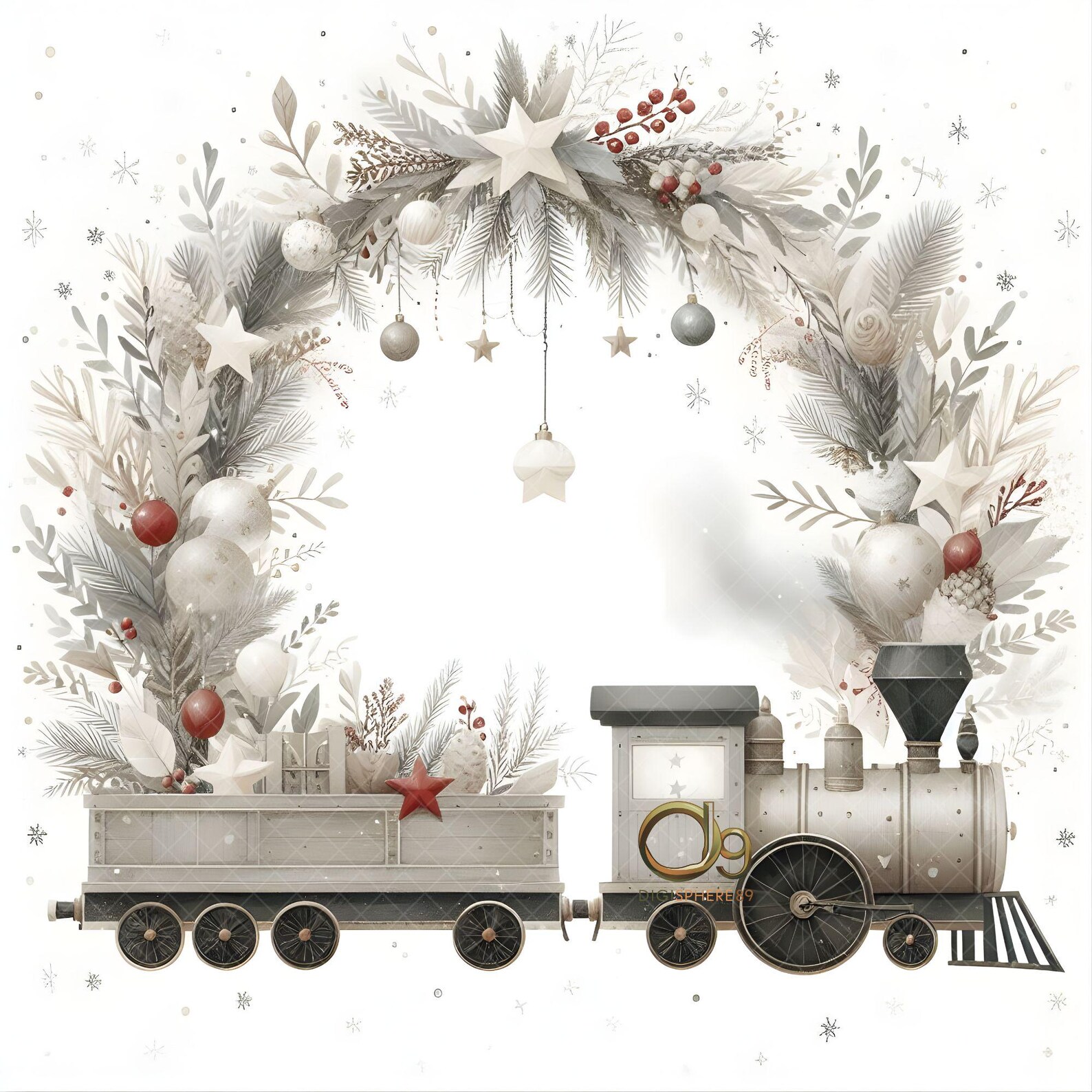Christmas Train Clipart Set of 10 Jpgs Watercolor Winter Train Festive ...
