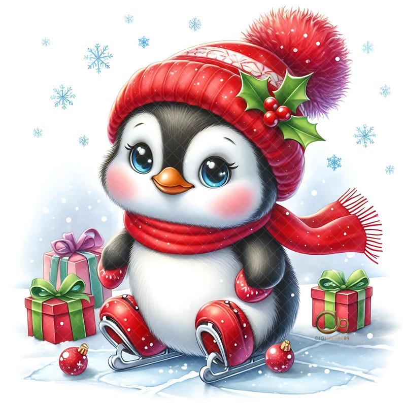12 Winter Penguin Clipart, Christmas Penguin Clipart, High Quality Jpgs ...