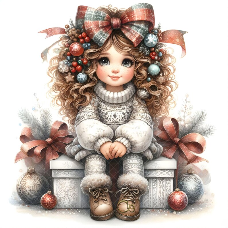 Cute Christmas Doll Clipart JPG, 14 High Res 300 DPI Jpegs, Quirky ...