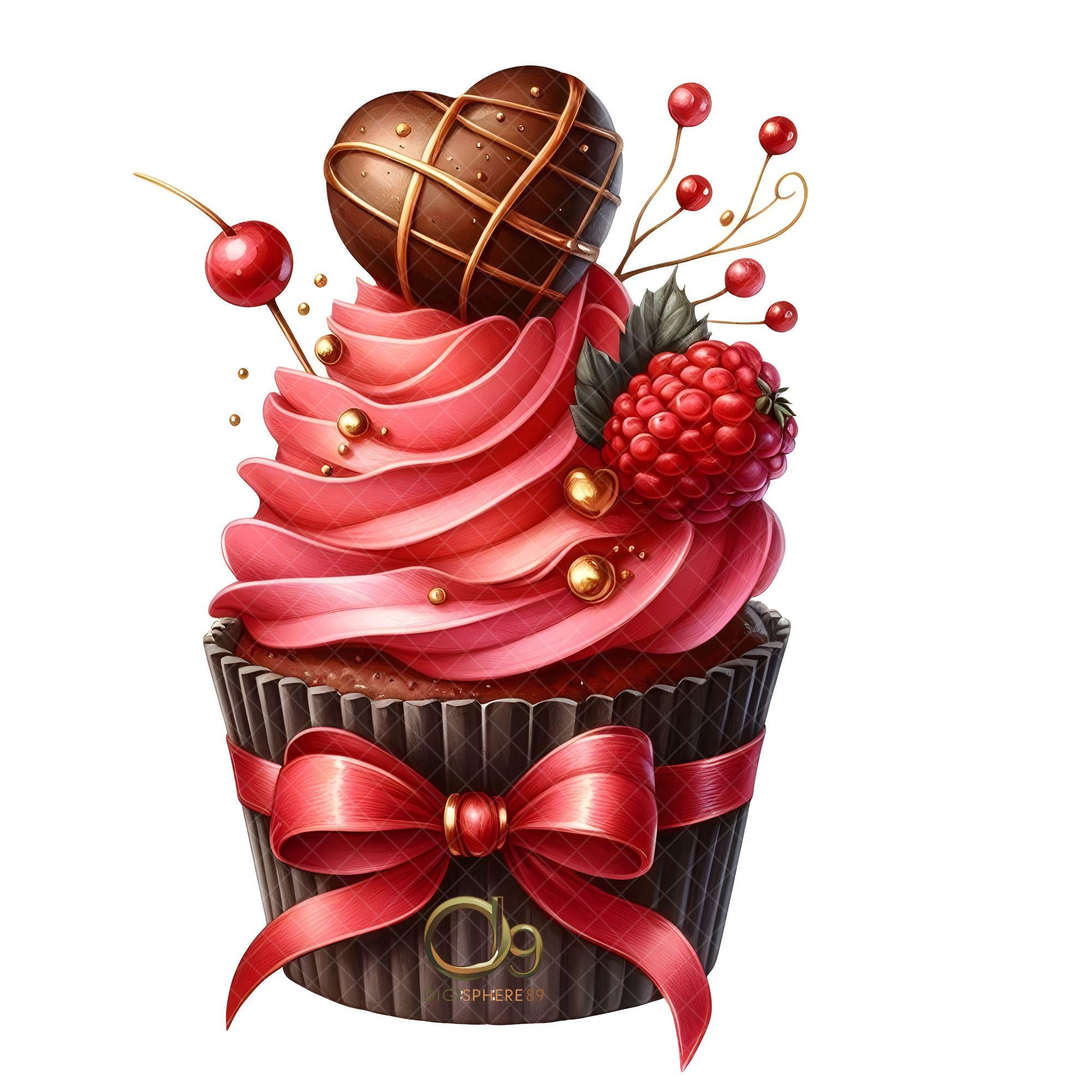 Valentine Cupcake Clipart, 10 High Res Jpgs Cute Valentine Dessert ...