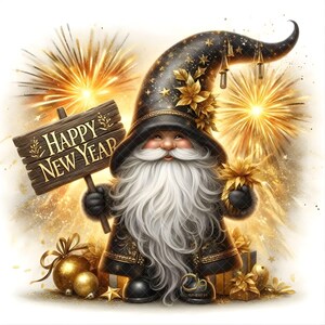 Happy New Year Gnomes Clipart, 12 High Res Jpgs, Watercolor Festive ...