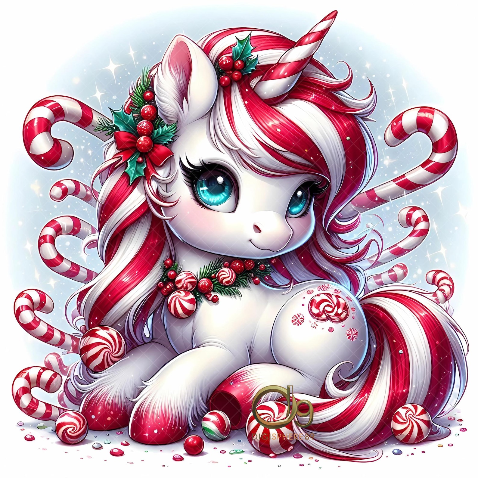 Candy Cane Unicorn Clipart,set of 11 Jpegs,christmas Unicorn,holiday ...