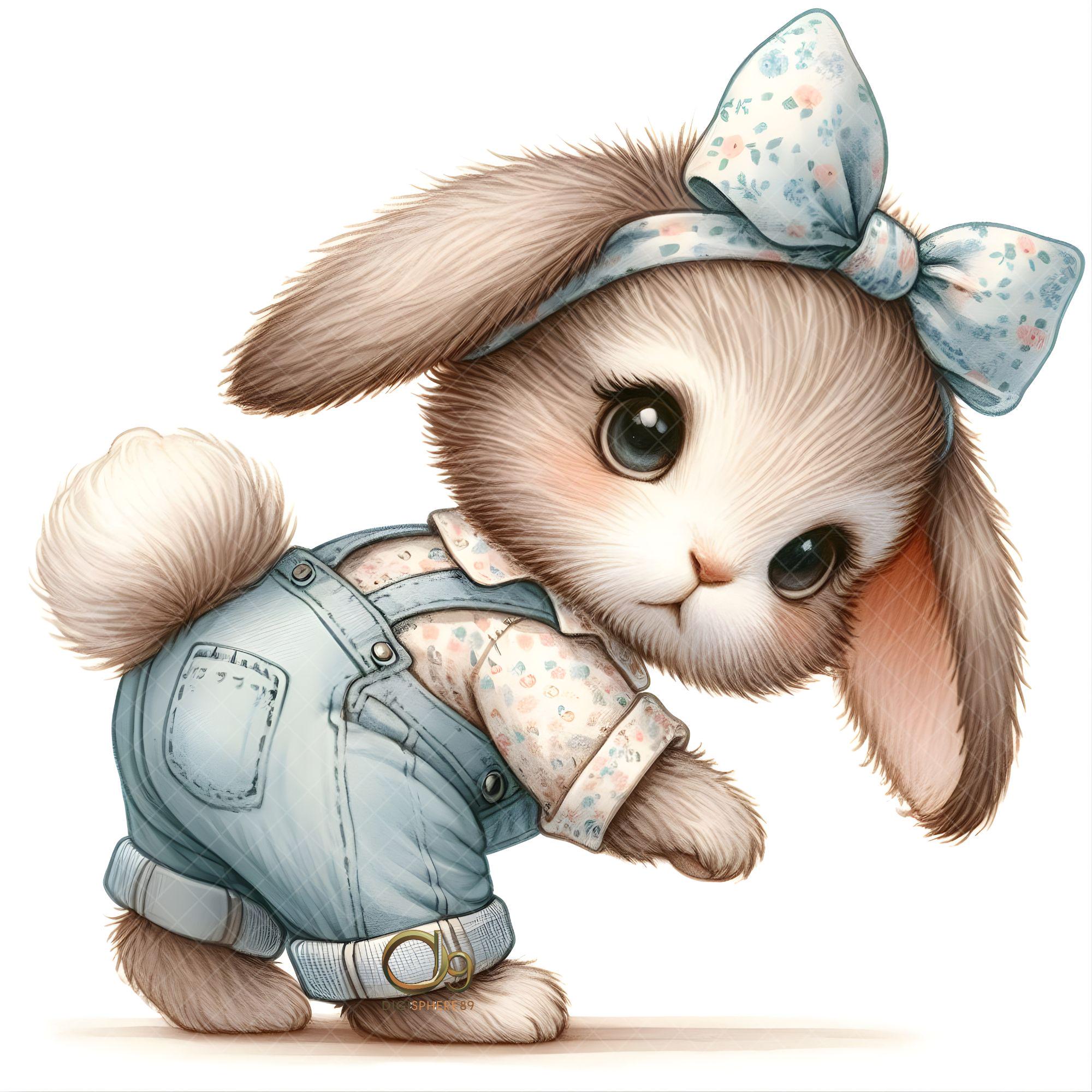 Whimsical Farm Bunny Clipart, 11 Watercolor Jpgs, Baby Rabbit ...