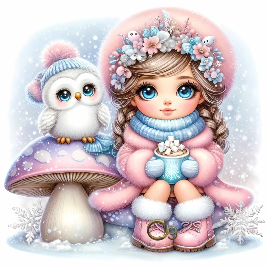 Pastel Watercolor Winter Girl & White Owl Clipart 10 High Quality Res ...