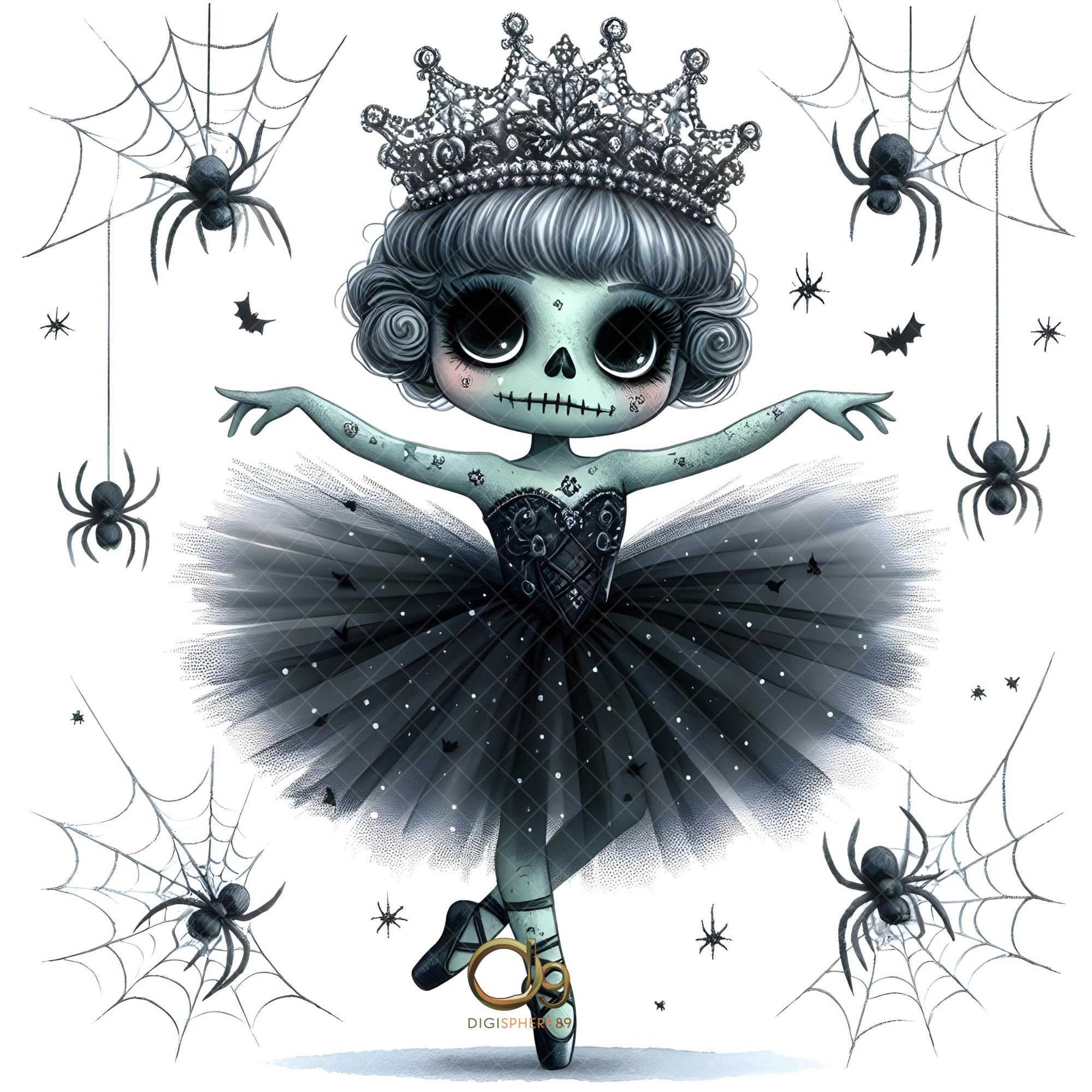 Cobweb Crown Zombie Ballerina Clipart, Halloween Creepy Girl, 14 Spooky ...