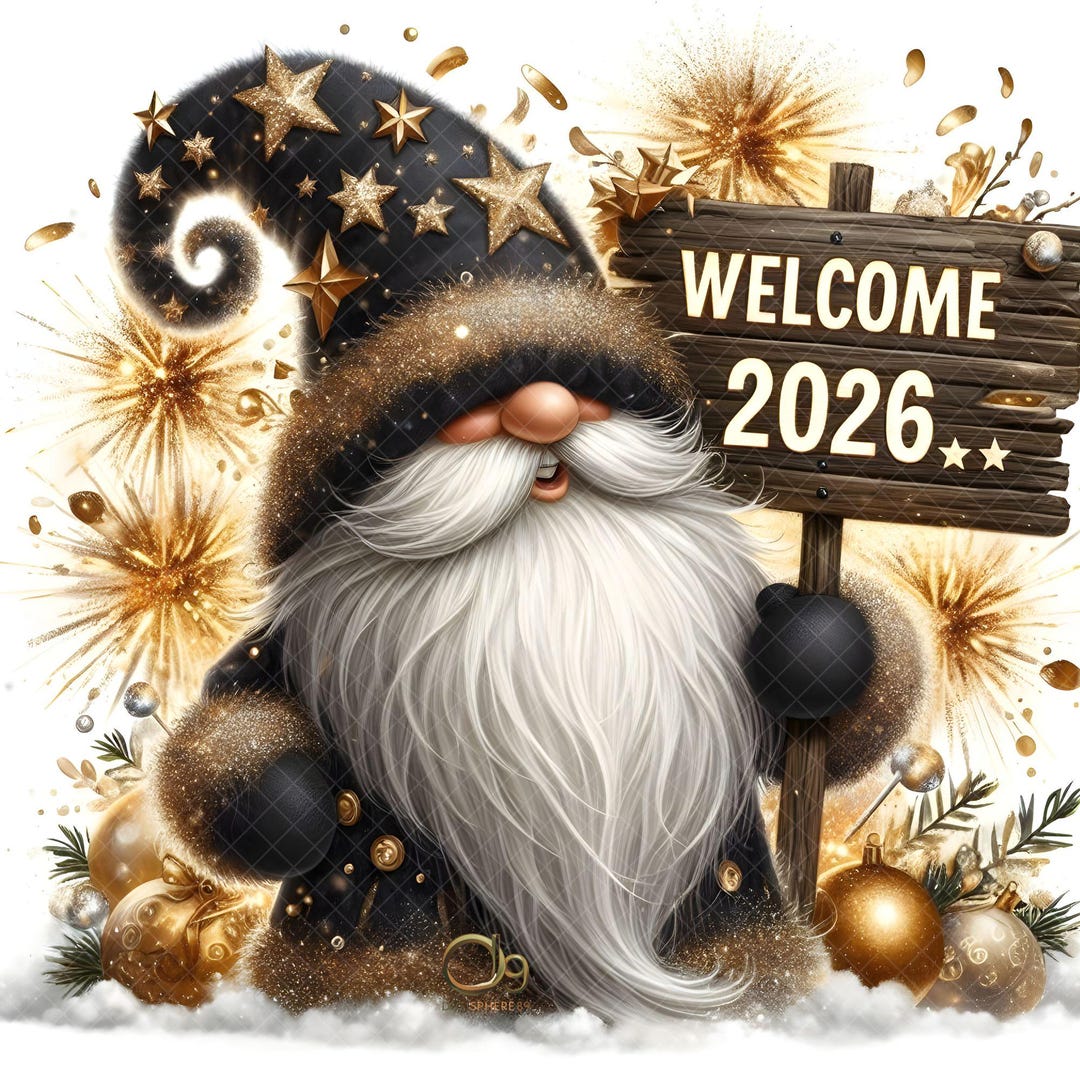 Happy New Year Gnomes Clipart, 12 High Res Jpgs, Watercolor Festive ...