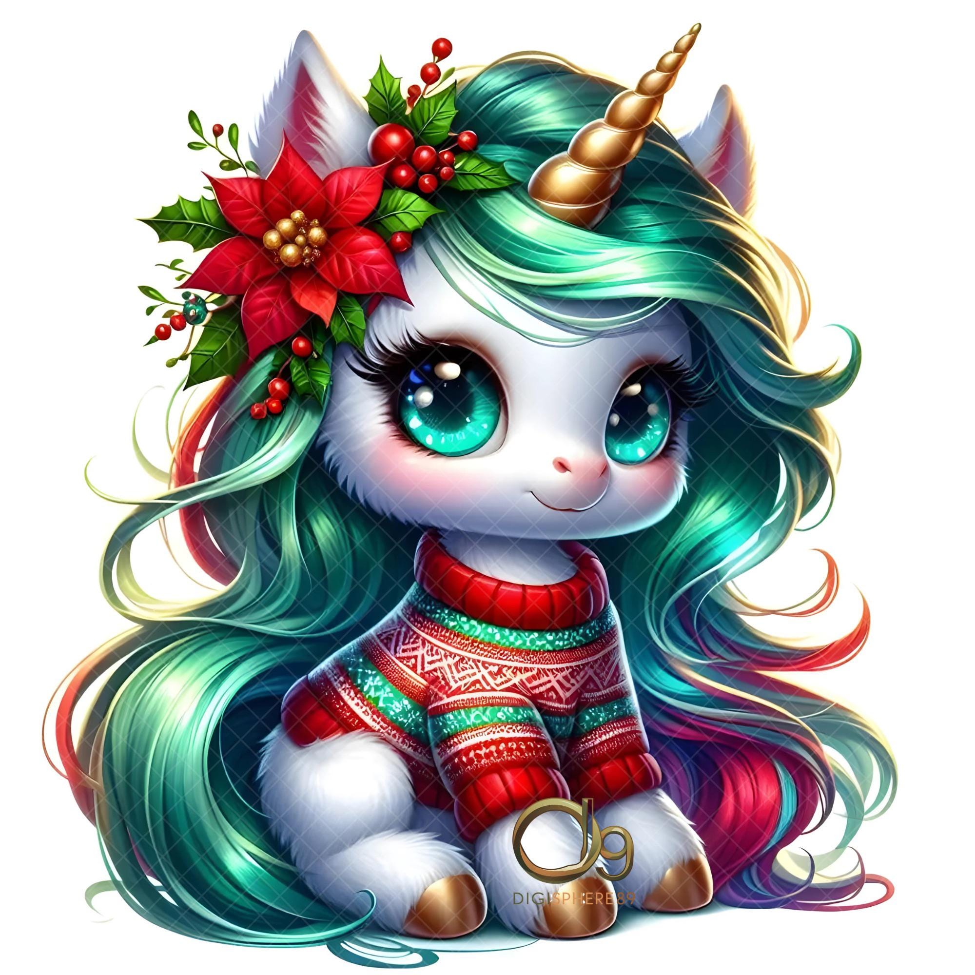 Christmas Unicorn Clipart, Set of 11 Jpegs, Holiday Art, Mug Designs ...