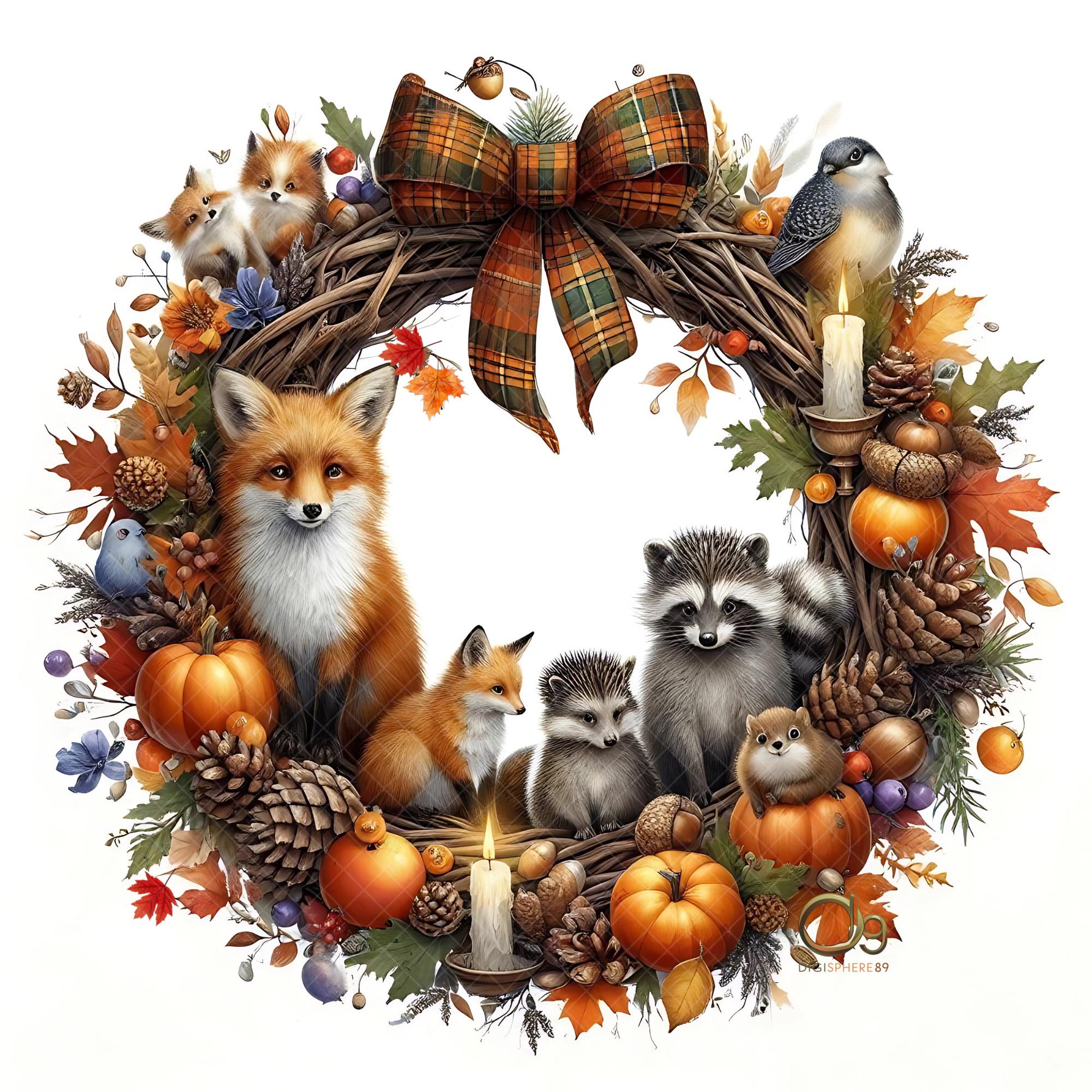 Autumn Thanksgiving Wreath Clipart, Set of 11 Jpgs, Dried Leaves ...