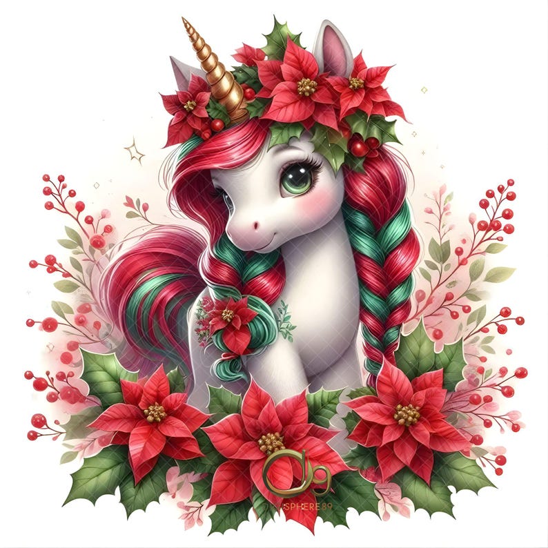 Christmas Unicorn Clipart, Set of 10 Jpegs,christmas Unicorn,holiday ...