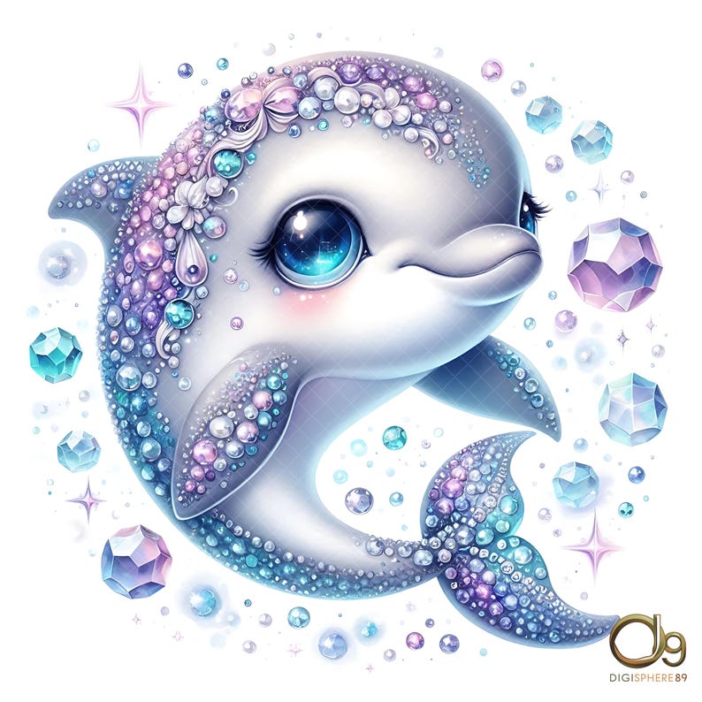 Gemstones Dolphin Clipart, Printable Watercolor Clipart, 10 High ...