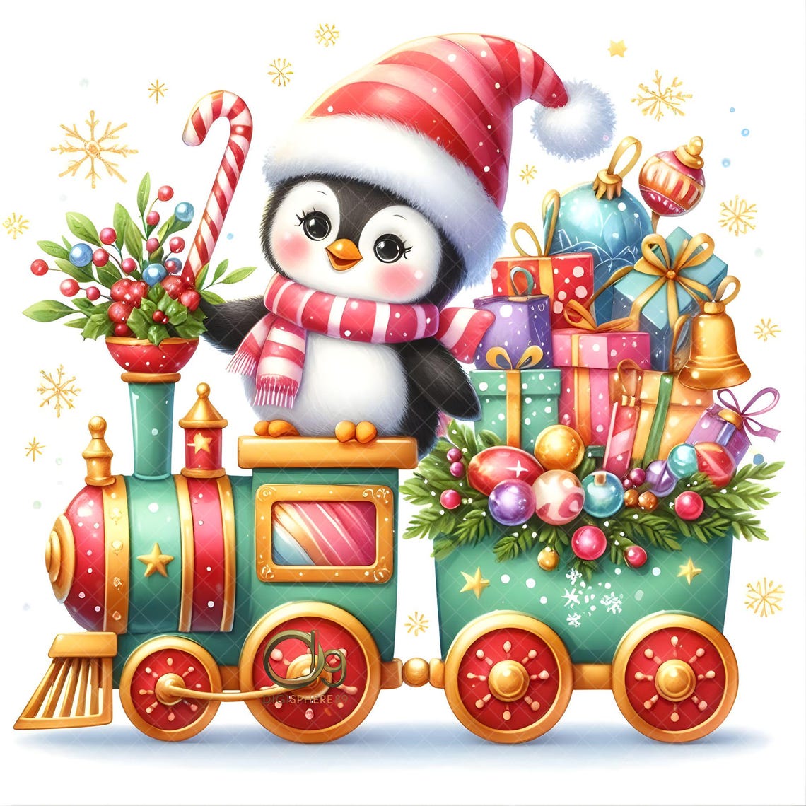 Christmas Train Clipart Set of 10 Jpgs Watercolor Winter Train Festive ...