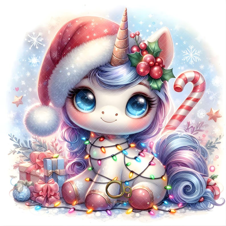 Christmas Unicorn Clipart, Set of 13 Jpegs, Holiday Art, Mug Designs ...