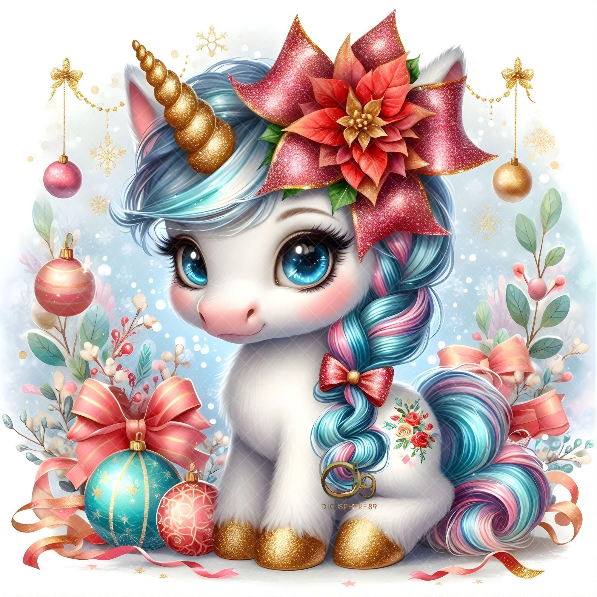 Christmas Unicorn Clipart, Set of 13 Jpegs, Holiday Art, Mug Designs ...