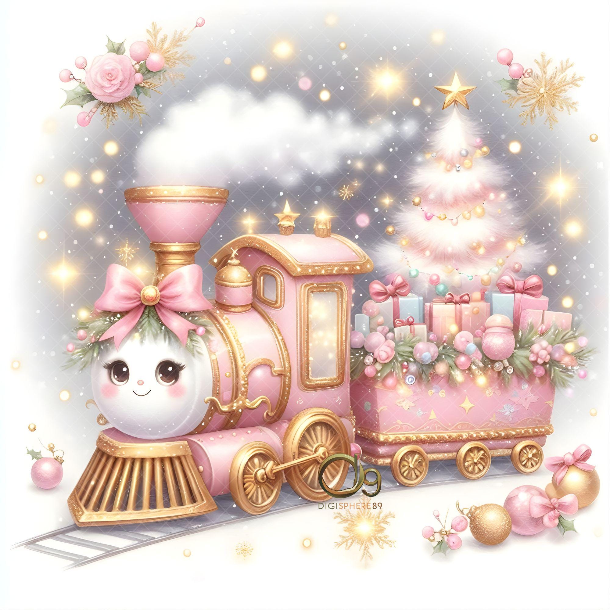 Christmas Train Clipart Set of 10 Jpgs Watercolor Winter Train Festive ...
