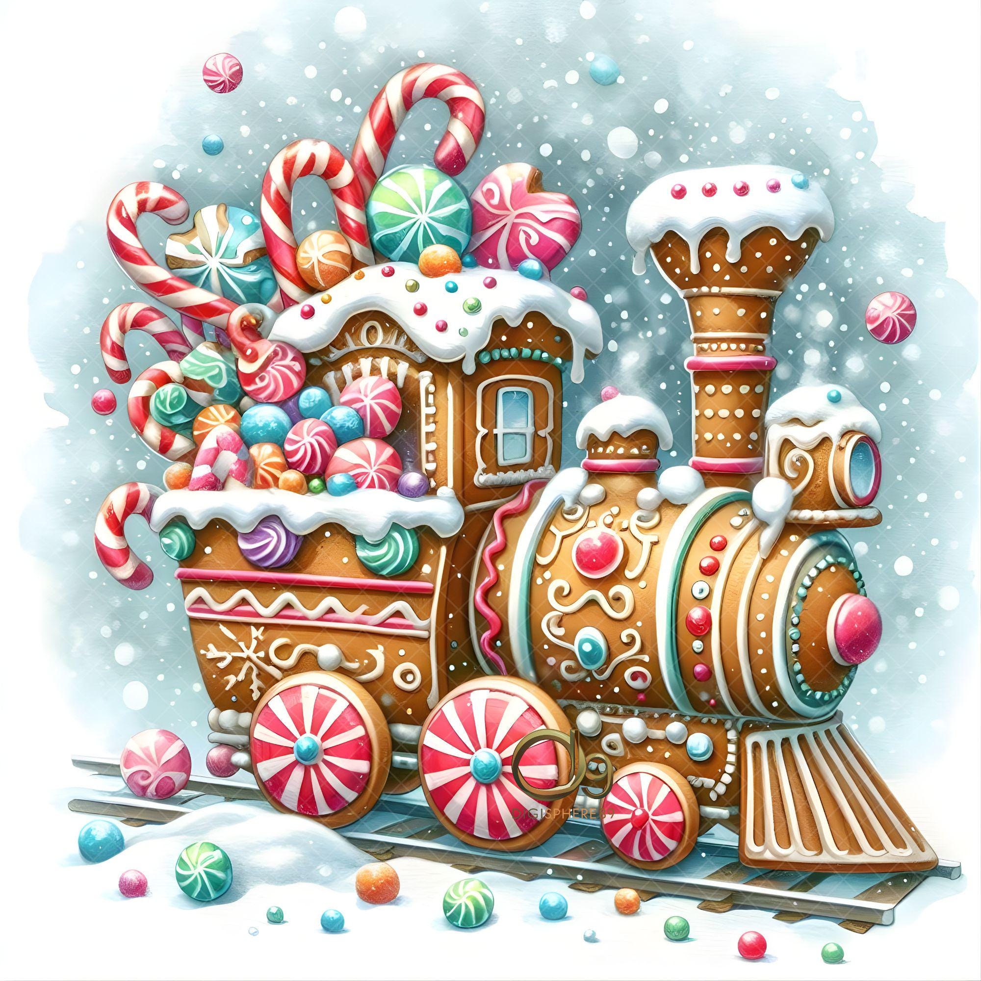 Christmas Train Clipart Set of 10 Jpgs Watercolor Winter Train Festive ...