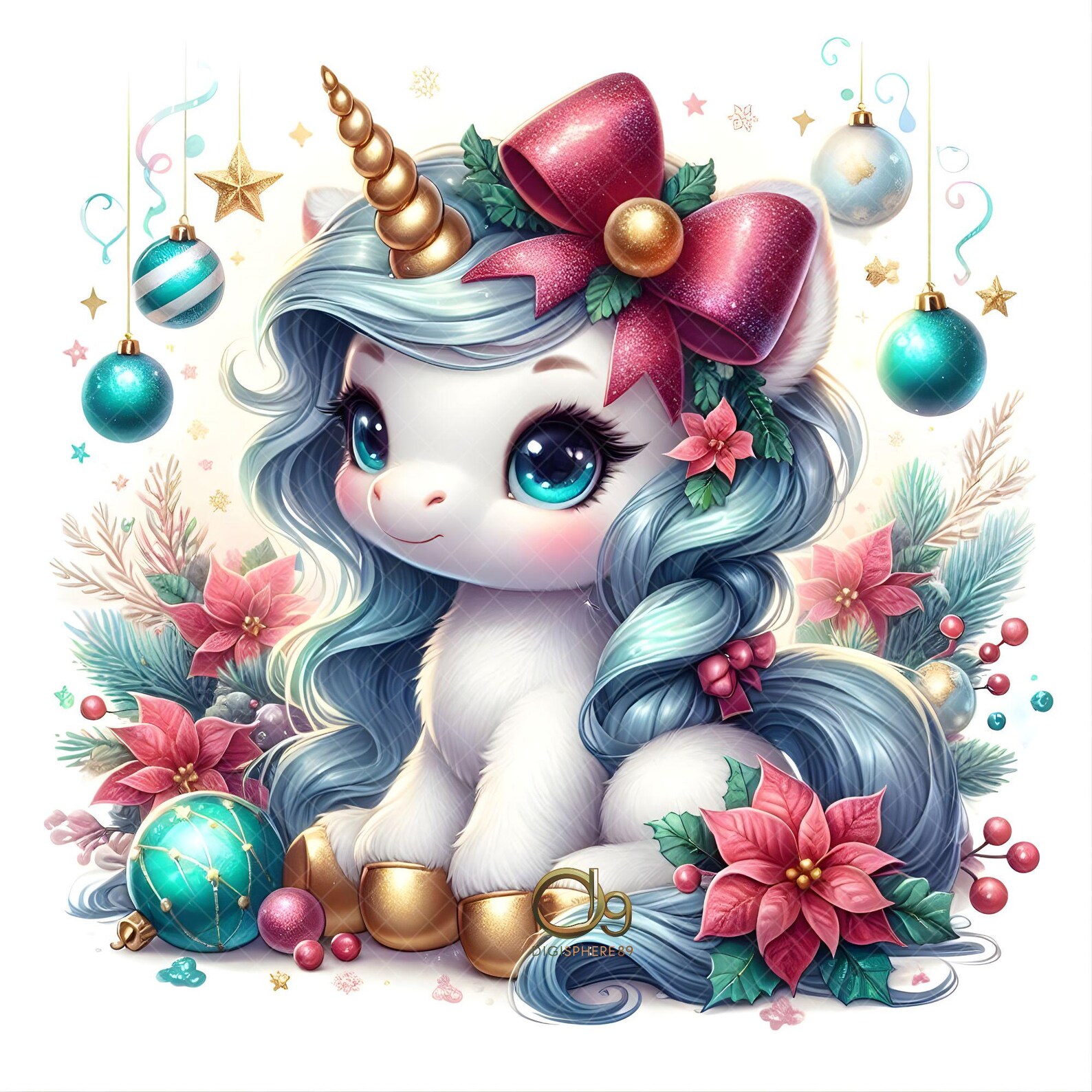 Christmas Unicorn Clipart, Set of 13 Jpegs, Holiday Art, Mug Designs ...