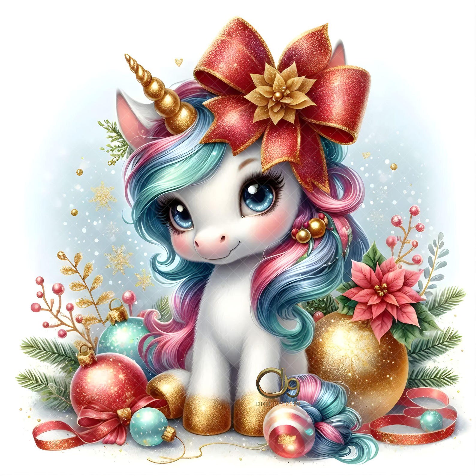 Christmas Unicorn Clipart, Set of 13 Jpegs, Holiday Art, Mug Designs ...