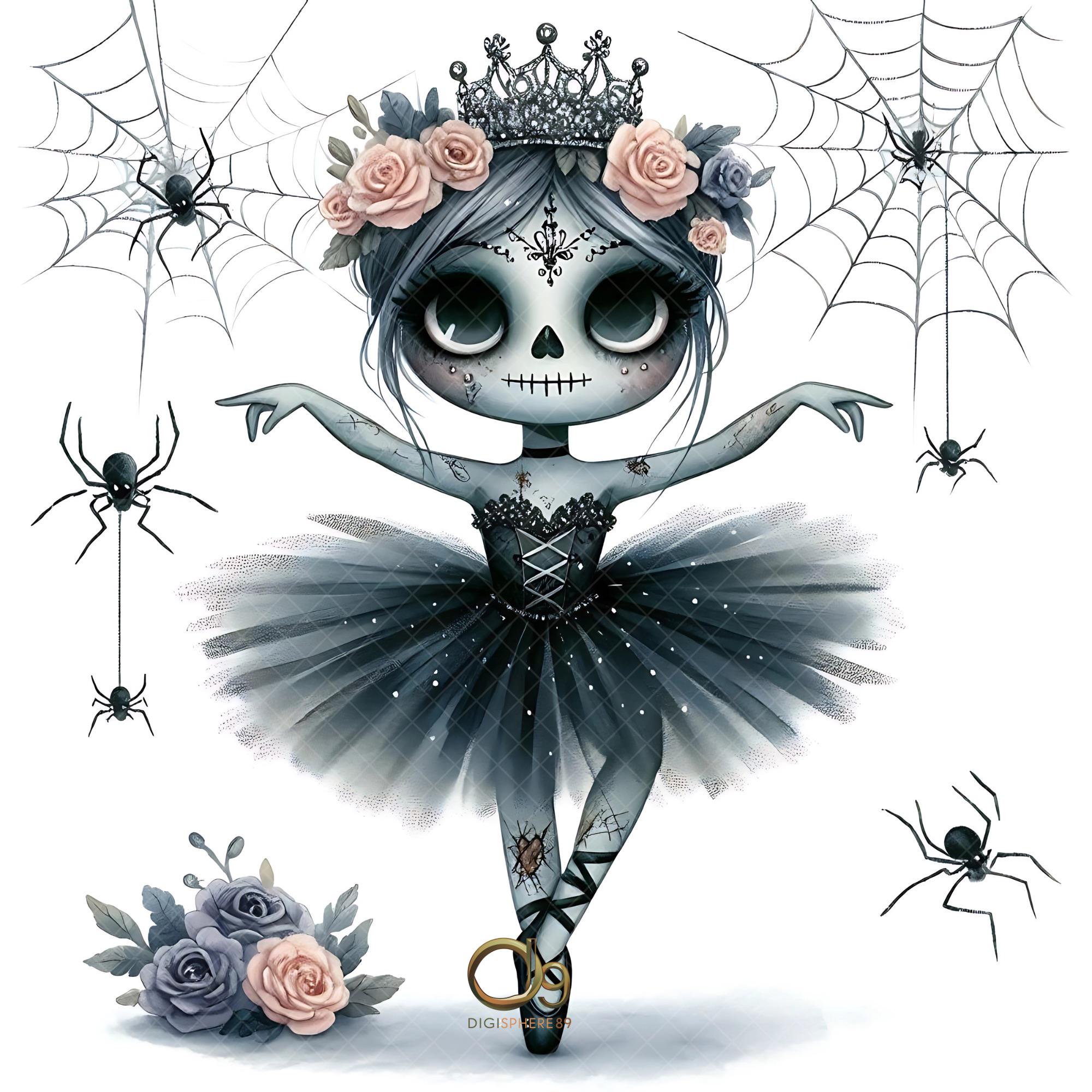 Cobweb Crown Zombie Ballerina Clipart, Halloween Creepy Girl, 14 Spooky ...